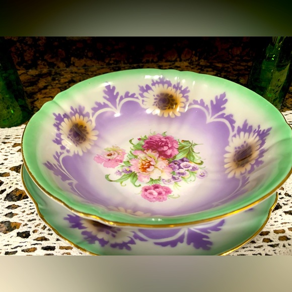 Dining | Vintage Platter And Bowl Set Cabbage Roses Purple Gold Accents ...
